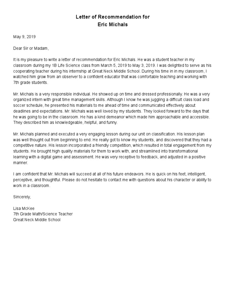 Letter of Rec Eric Michals | PDF | Career & Growth | Wellness