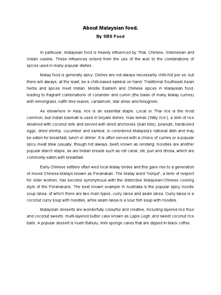 ARTICLE About Malaysian Food | PDF | Curry | Indian Cuisine