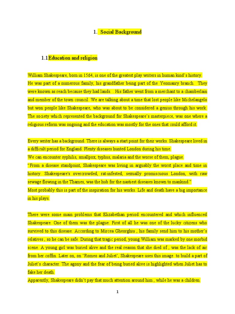 Social Background | PDF | Hamlet | William Shakespeare