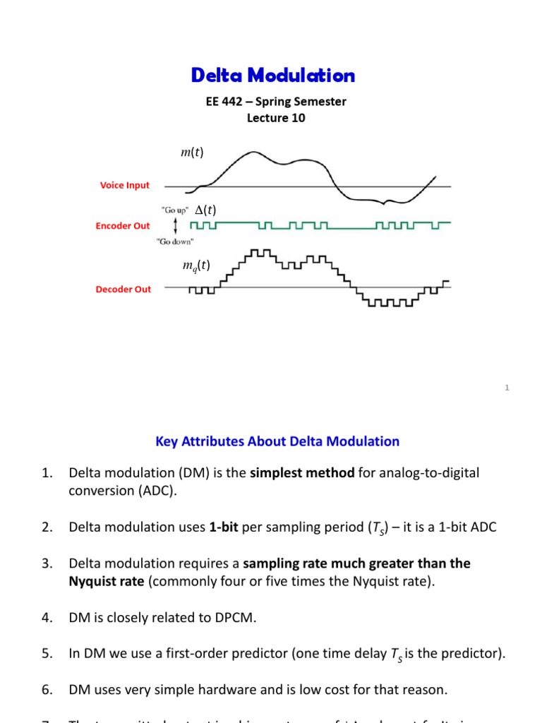 Delta Modulation: EE 442 - Spring Semester | PDF | Sampling (Signal Processing ...