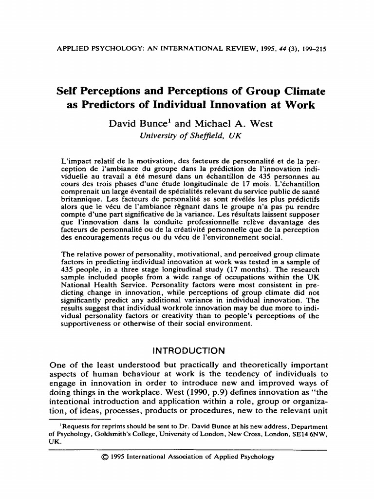 As Work: Self Perceptions and Perceptions of Group Climate Predictors ...
