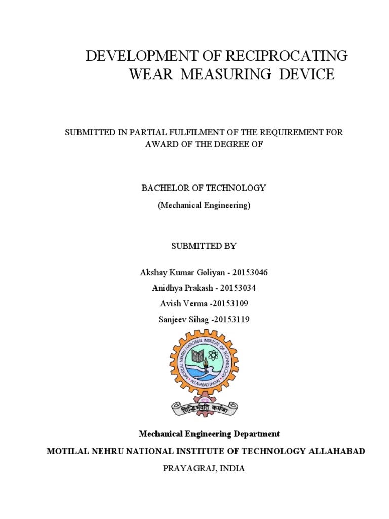 Development of Reciprocating Wear Measuring Device | PDF | Electric ...