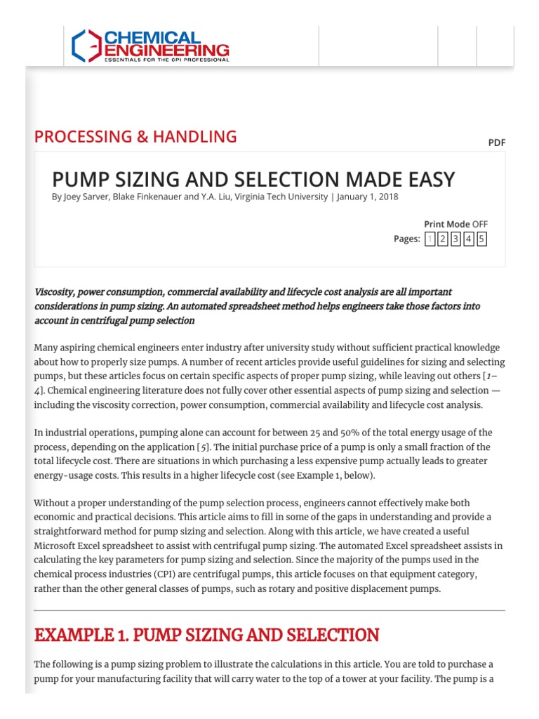 Pump Sizing and Selection Made Easy - Chemical Engineering - Page 1 ...