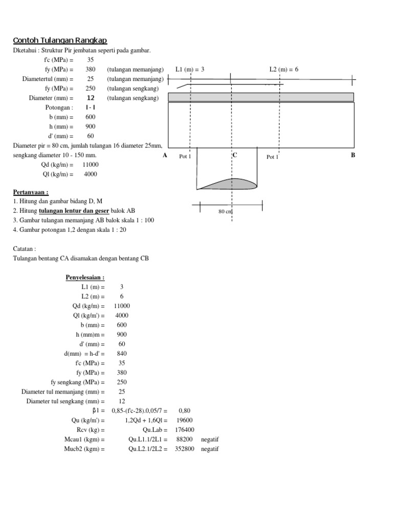 Contoh Tulangan Rangkap: Qu (T/M') | PDF