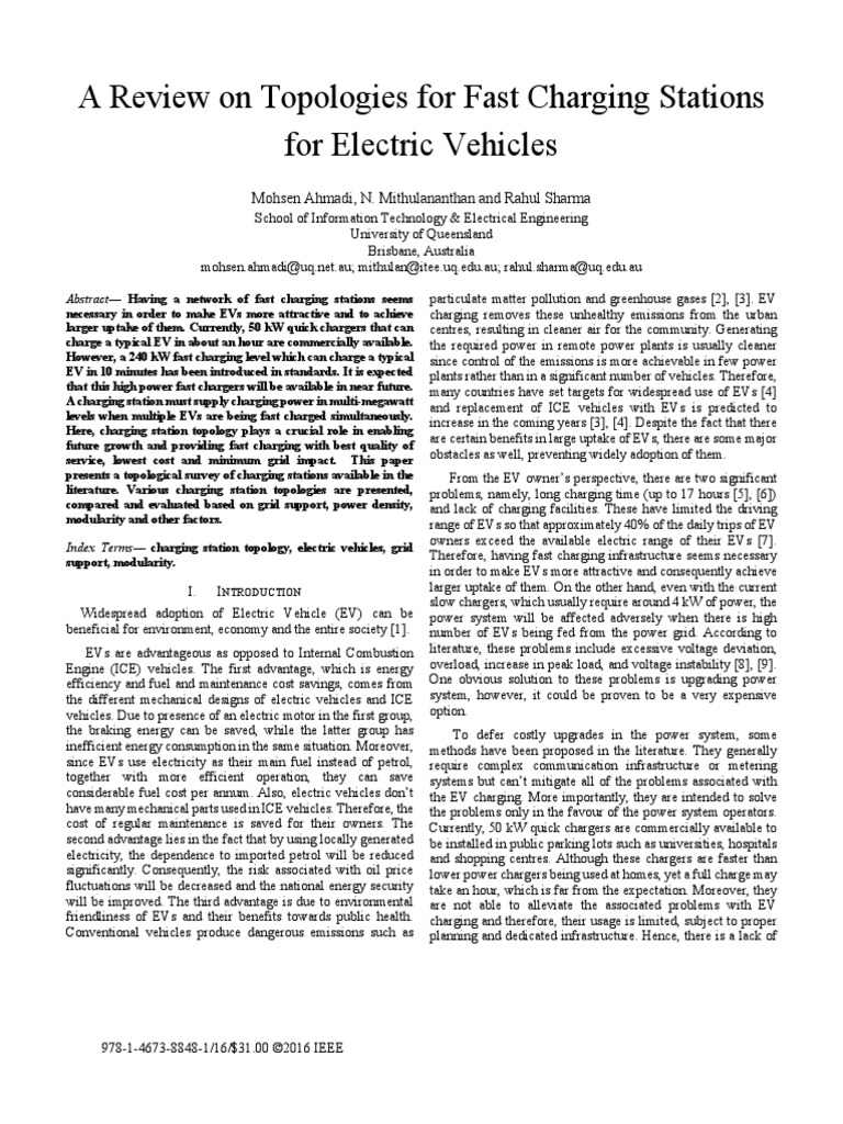 A Review On Topologies For Fast Charging Stations For Electric Vehicles ...