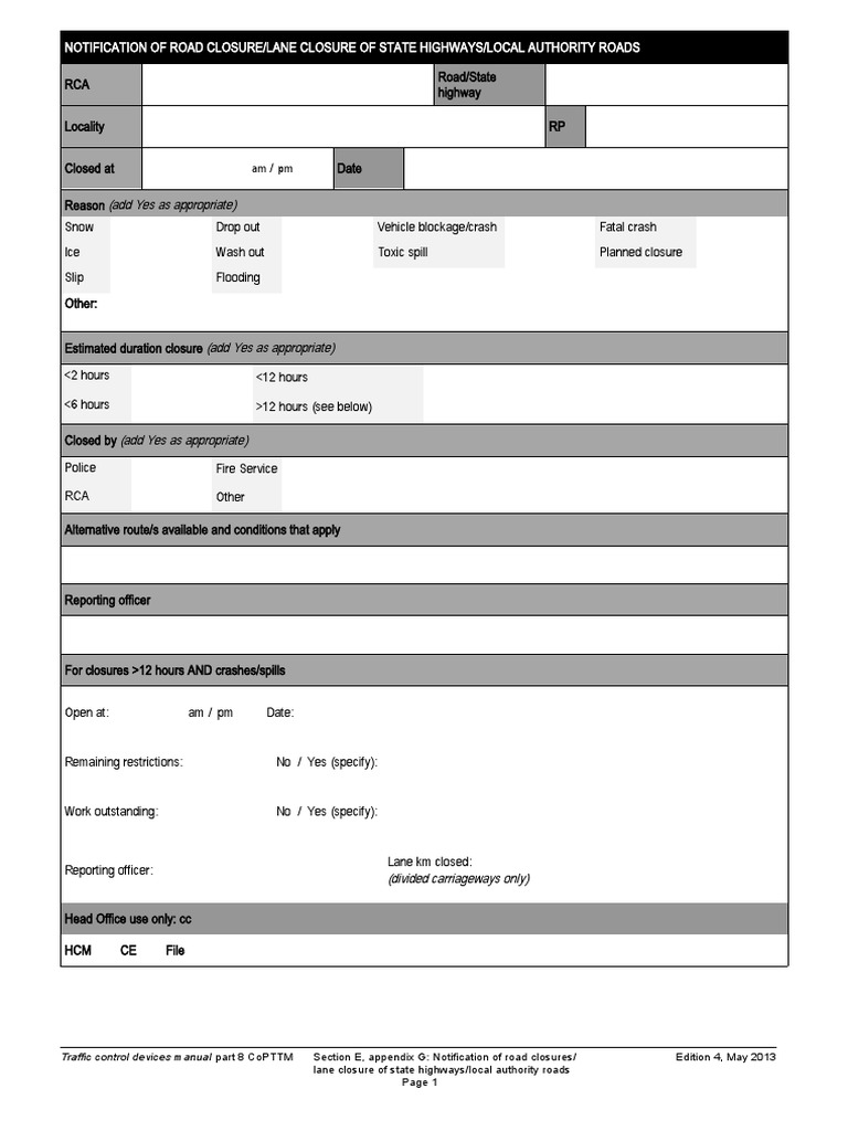 Notification of Road Closure/Lane Closure of State Highways/Local ...