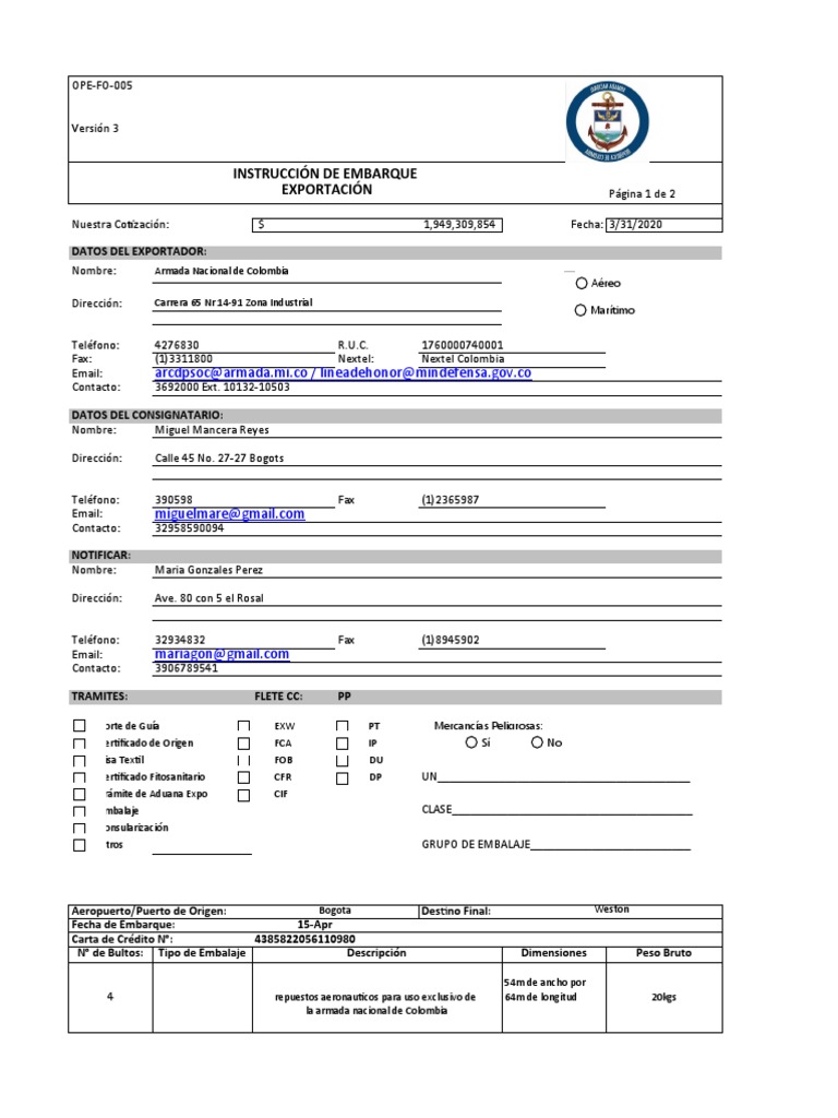 Instrucciones de Embarque | PDF | El comercio internacional | Comercio