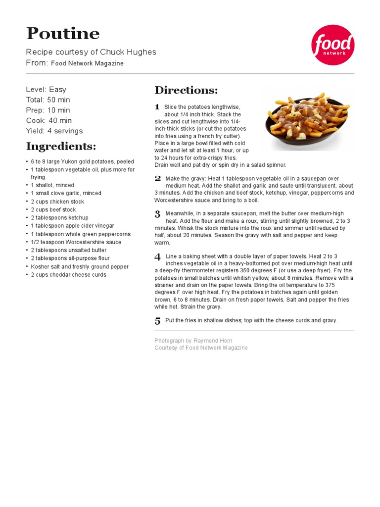 Poutine Recipe - Chuck Hughes - Food Network | PDF | French Fries | Potato