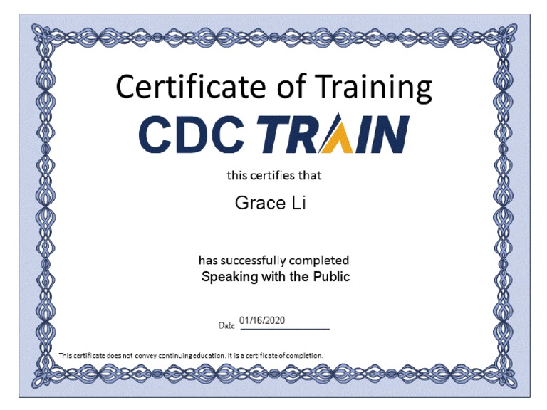 CDC Train Certificate | PDF