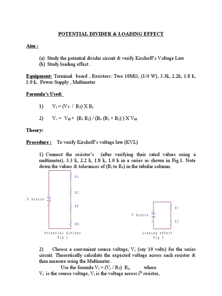 Potential Divider & Loading Effect Aim:: I T T I | PDF | Voltage | Resistor