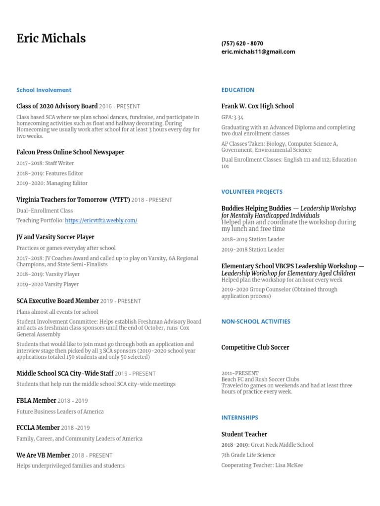 Involvement Resume Final 1 | PDF | Middle Schools | Schools