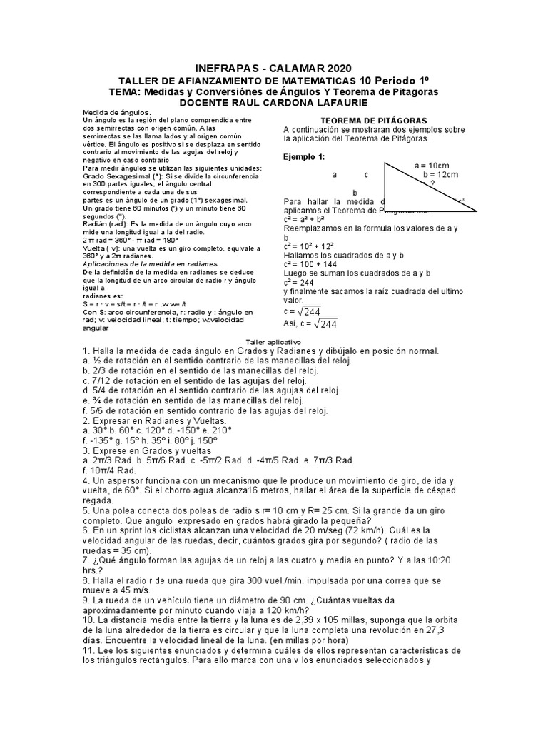 Taller Guia Matematicas Decimo Grado 2020 Pdf Geometría Euclidiana