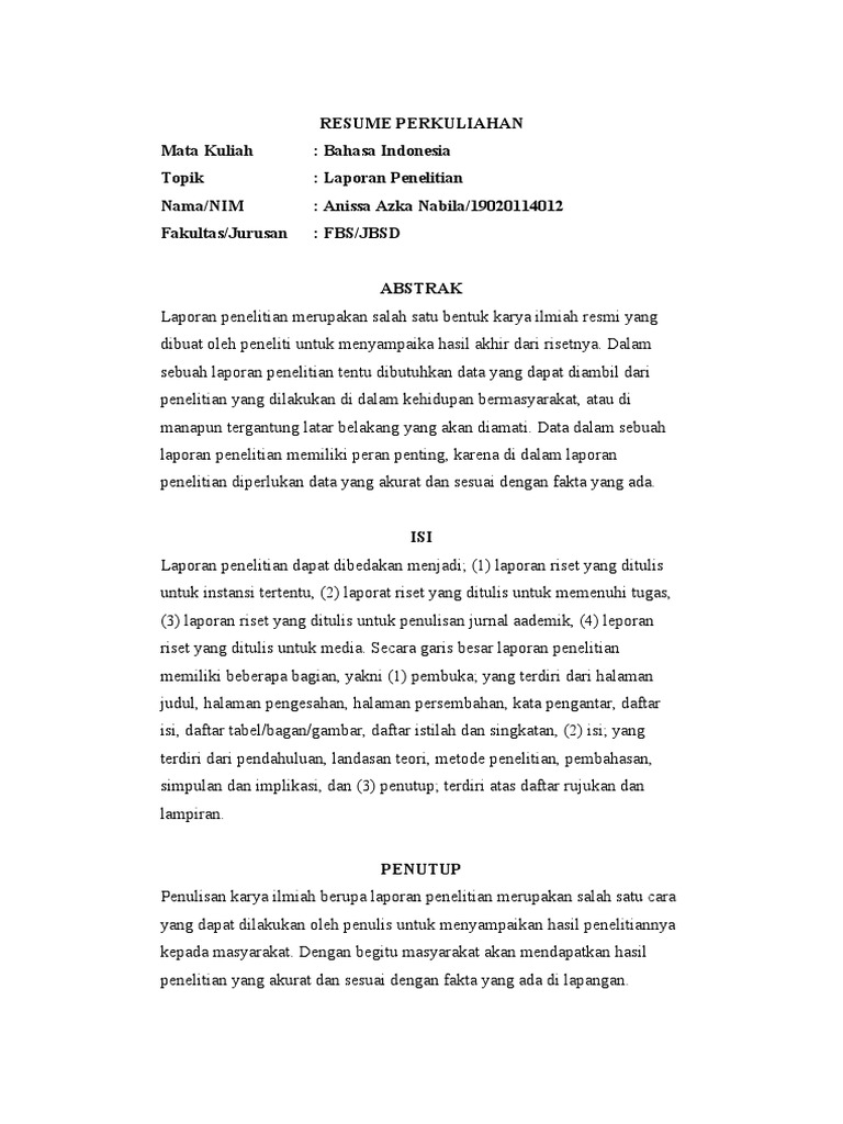 Anissa Azka Nabila - Resume - Laporan Penelitian | PDF