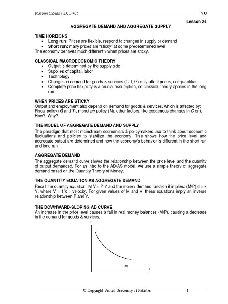 VU Lesson 24 Aggregate Demand and Aggregate Supply Time Horizons | PDF ...