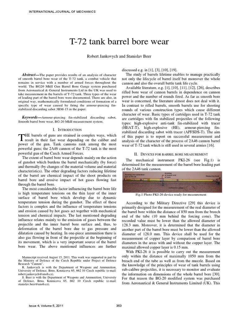 T-72 Tank Barrel Bore Wear: Robert Jankovych and Stanislav Beer | PDF ...