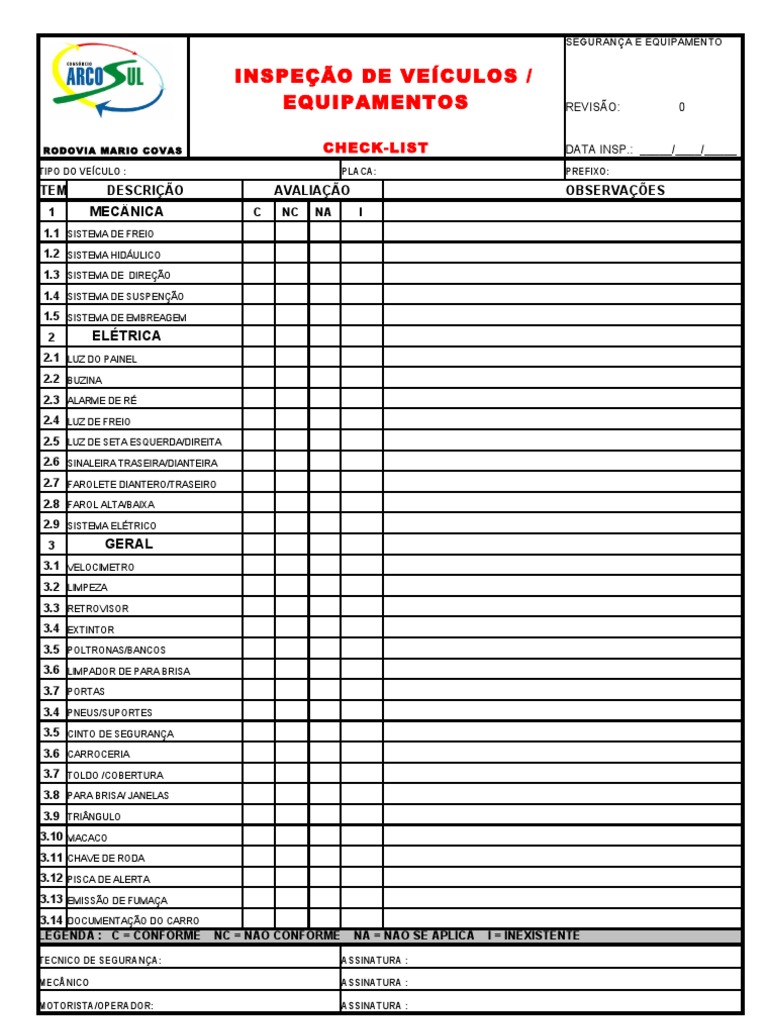 7 Check List Veiculos e Equip | PDF