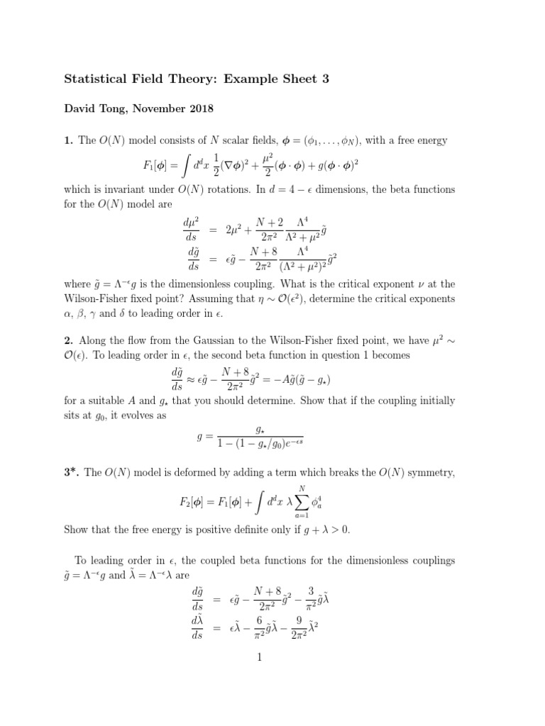 Statistical Field Theory: Example Sheet 3 | PDF | Applied Mathematics ...