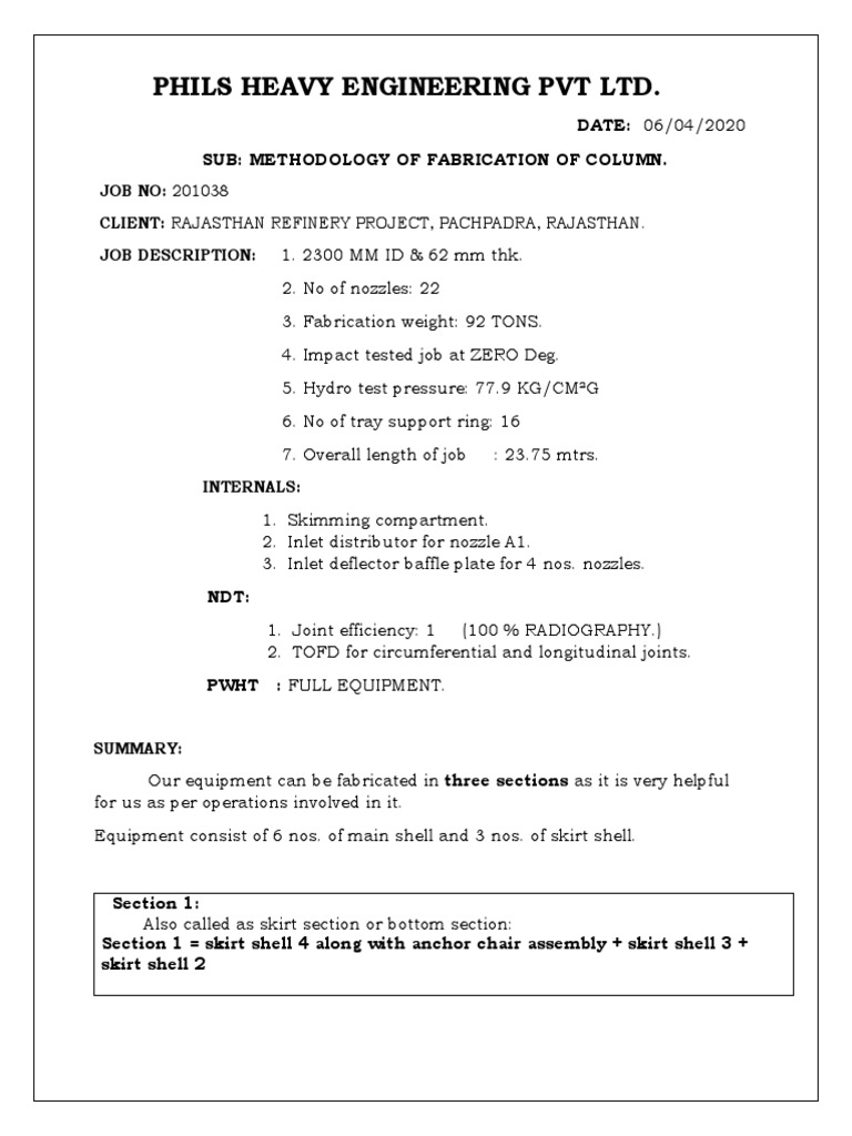 Phils Heavy Engineering PVT LTD.: DATE: 06/04/2020 Sub: Methodology of ...