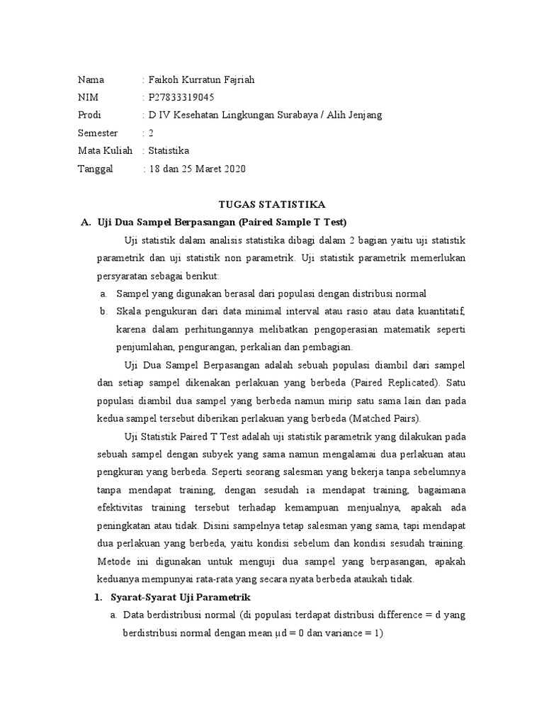 P27833319045 - Tugas Statistik Uji Beda | PDF