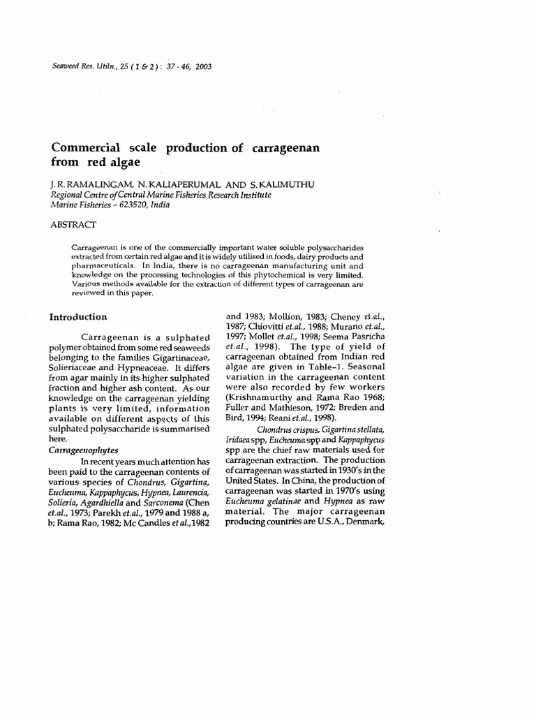 Commercial Scale Production of Carrageenan From Red Algae | PDF | Algae ...
