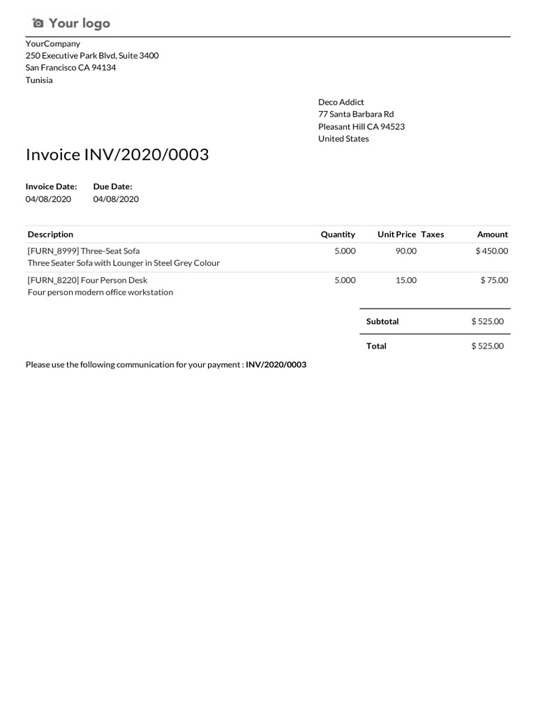 Invoice INV/2020/0003 Details | PDF