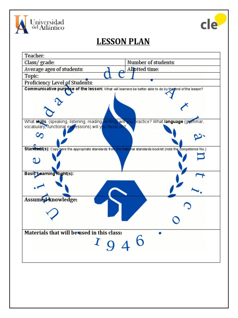FORMATO DE LESSON PLAN - VACIO (CLE) Modificado | PDF