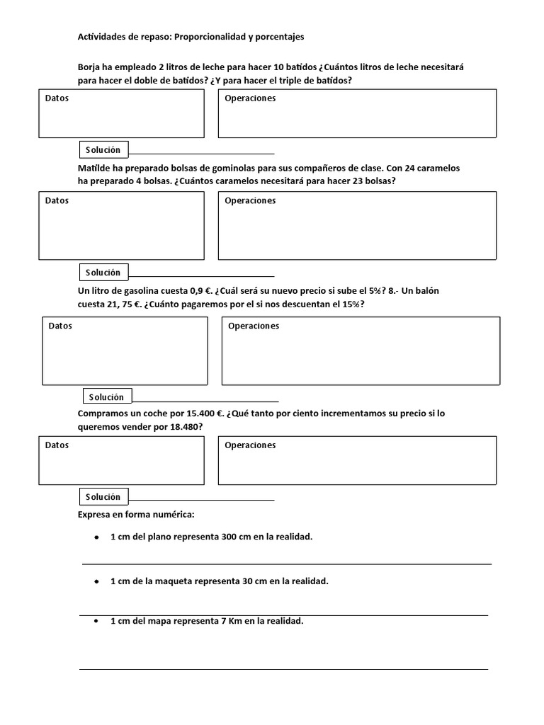 Repaso Proporcionalidad y Porcentajes (6 Primaria) | PDF