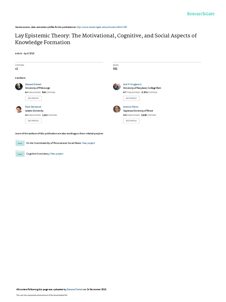 Lay Epistemic Theory: The Motivational, Cognitive, and Social Aspects ...