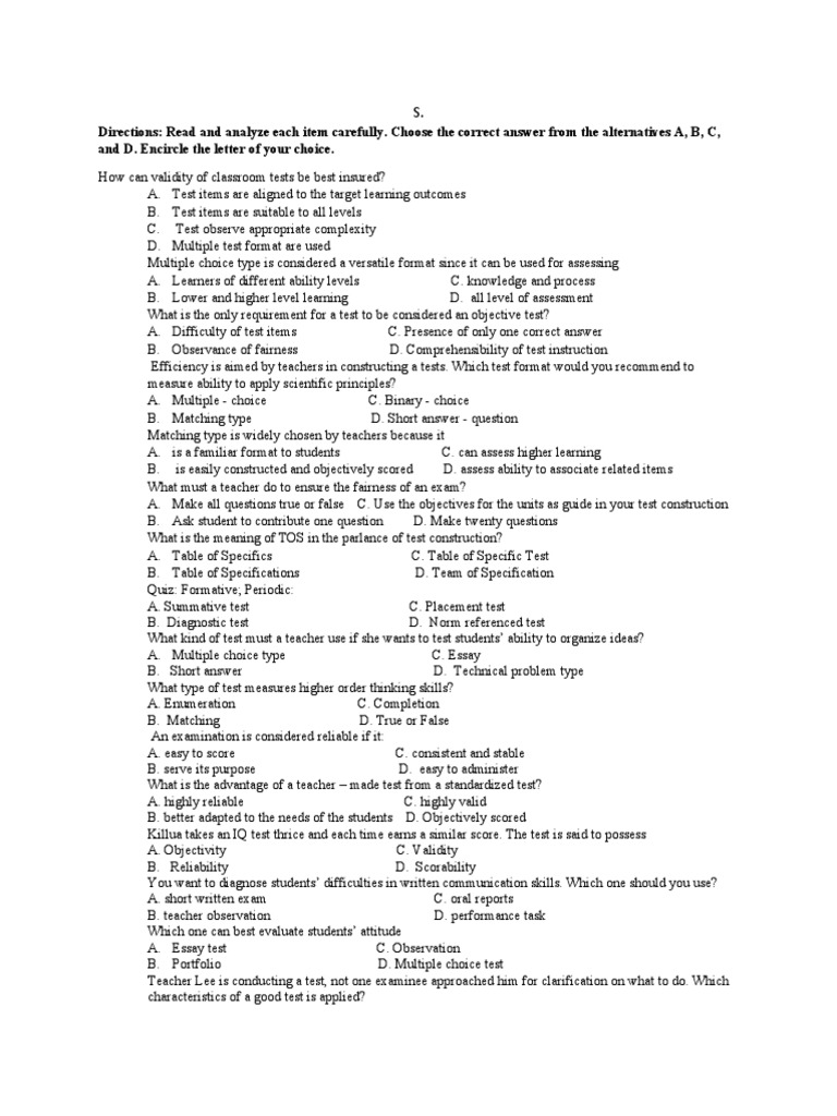 Directions: Read and Analyze Each Item Carefully. Choose The Correct ...