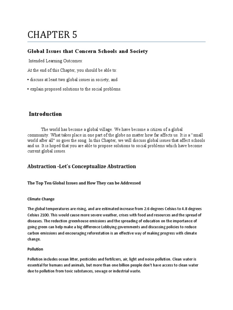 Global Issues That Concern Schools And Society Pdf Violence Literacy