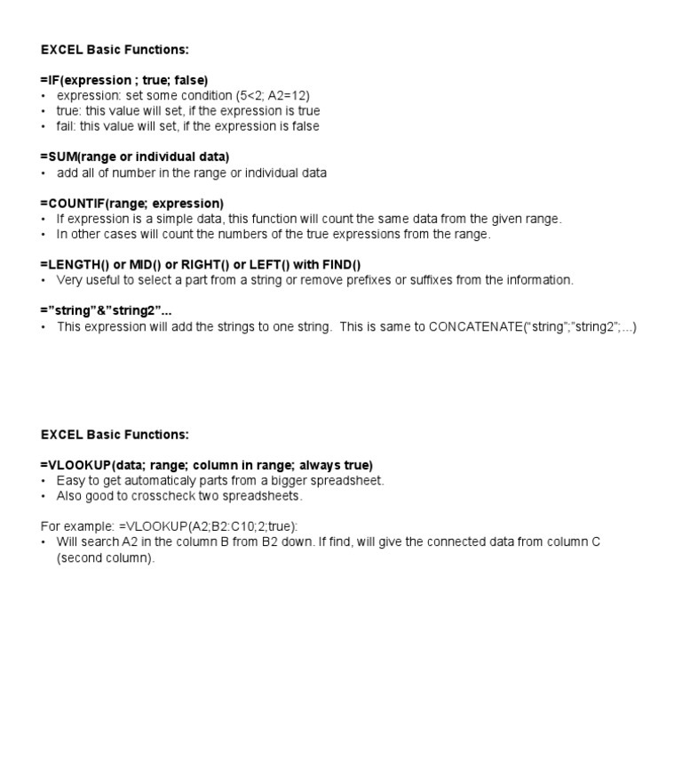 Excel Basic Functions | PDF | Technology & Engineering