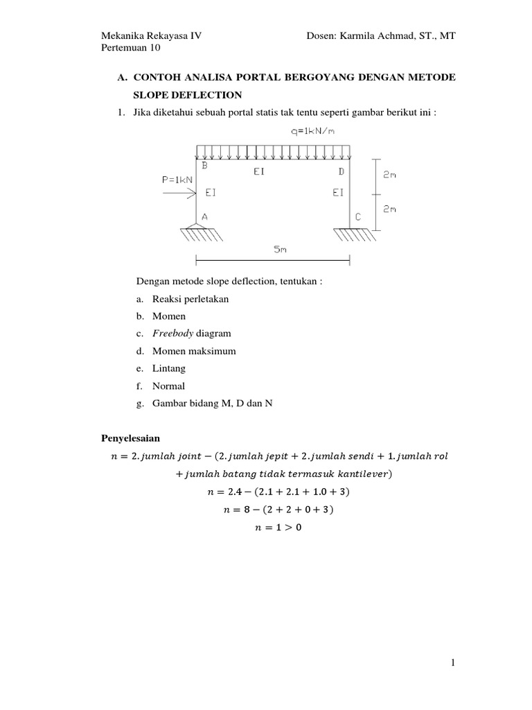 A. Contoh Analisa Portal Bergoyang Dengan Metode Slope Deflection | PDF | Mechanical Engineering ...