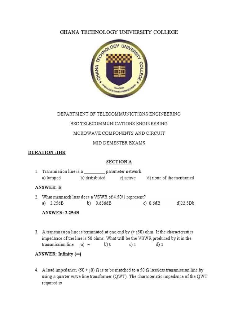 Ghana Technology University College: Duration:1Hr Section A | PDF ...