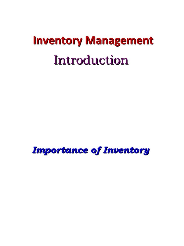 01 Inventory Management Introduction | PDF | Inventory | Demand