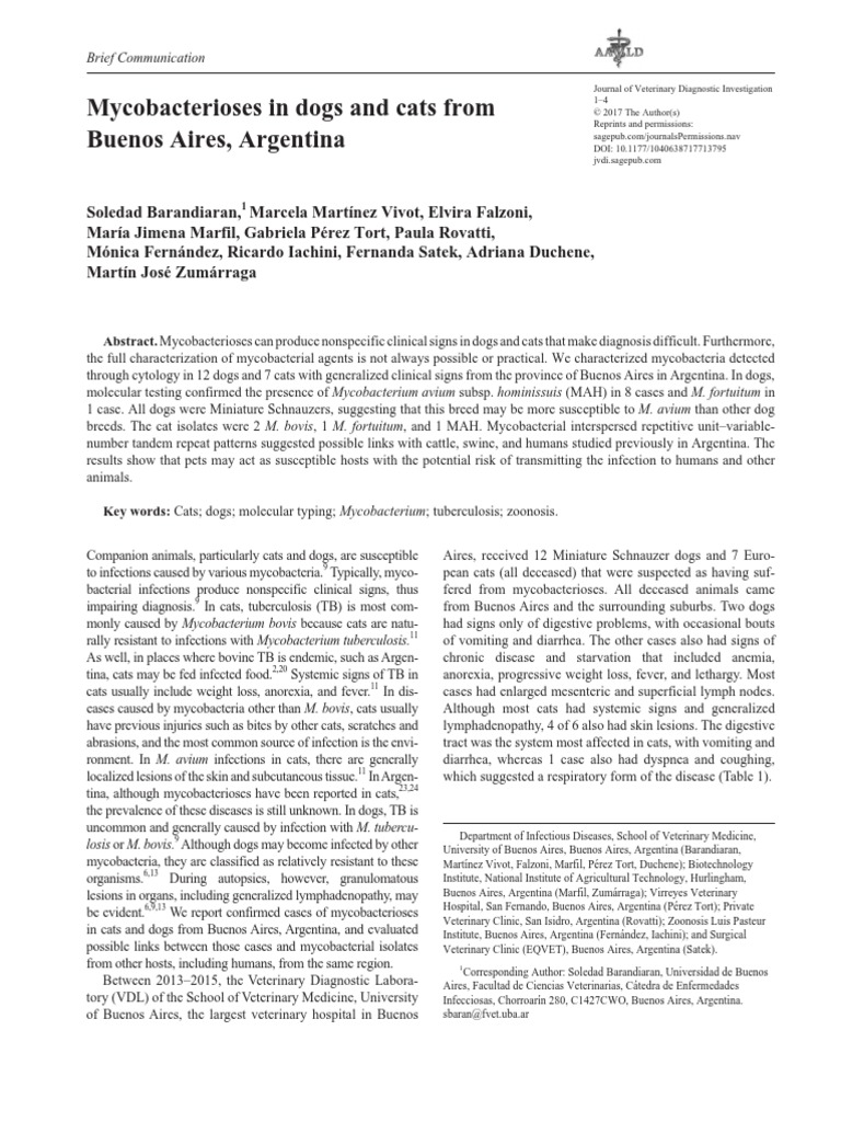 Barandiaran, 2017 - Mycobacterioses in Dogs and Cats From Buenos Aires ...