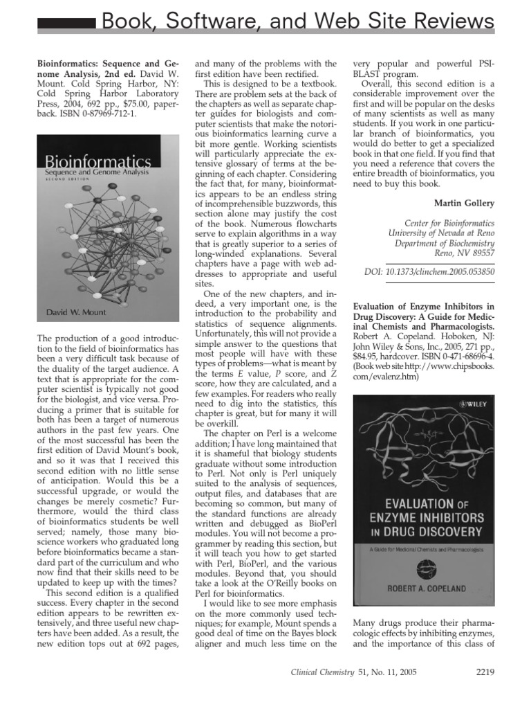 Bioinformatics: Sequence and Ge-Nome Analysis, 2nd Ed | PDF | Proteins | Enzyme Inhibitor