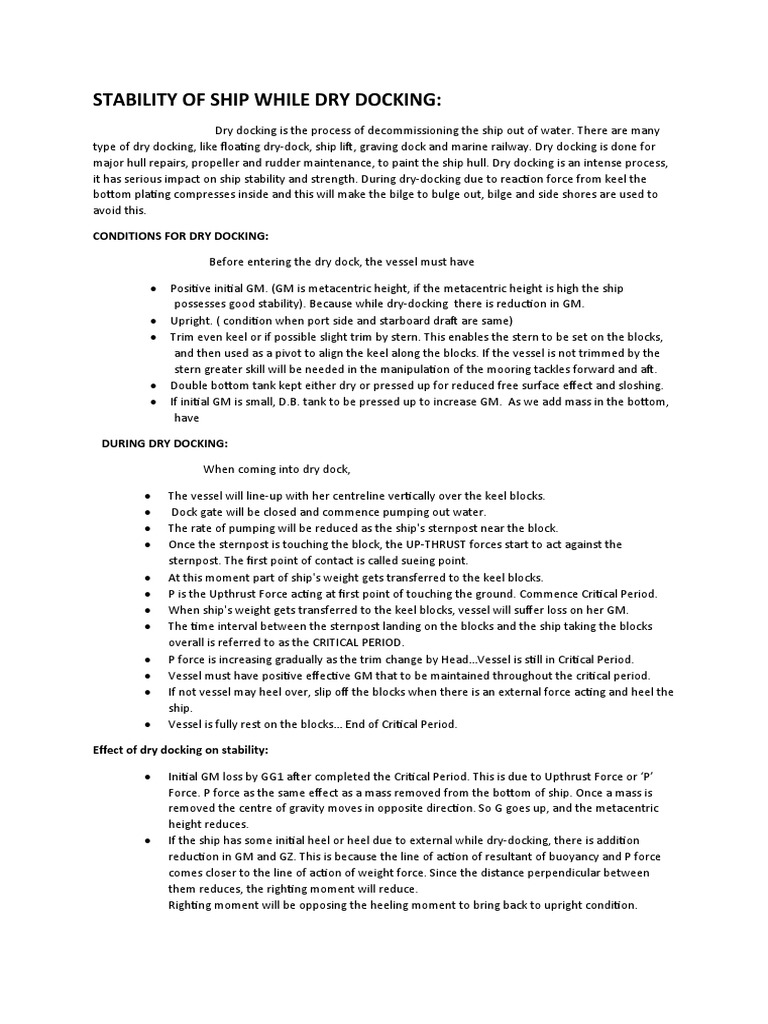 Stability of Ship While Dry Docking | PDF | Shipbuilding | Water Transport