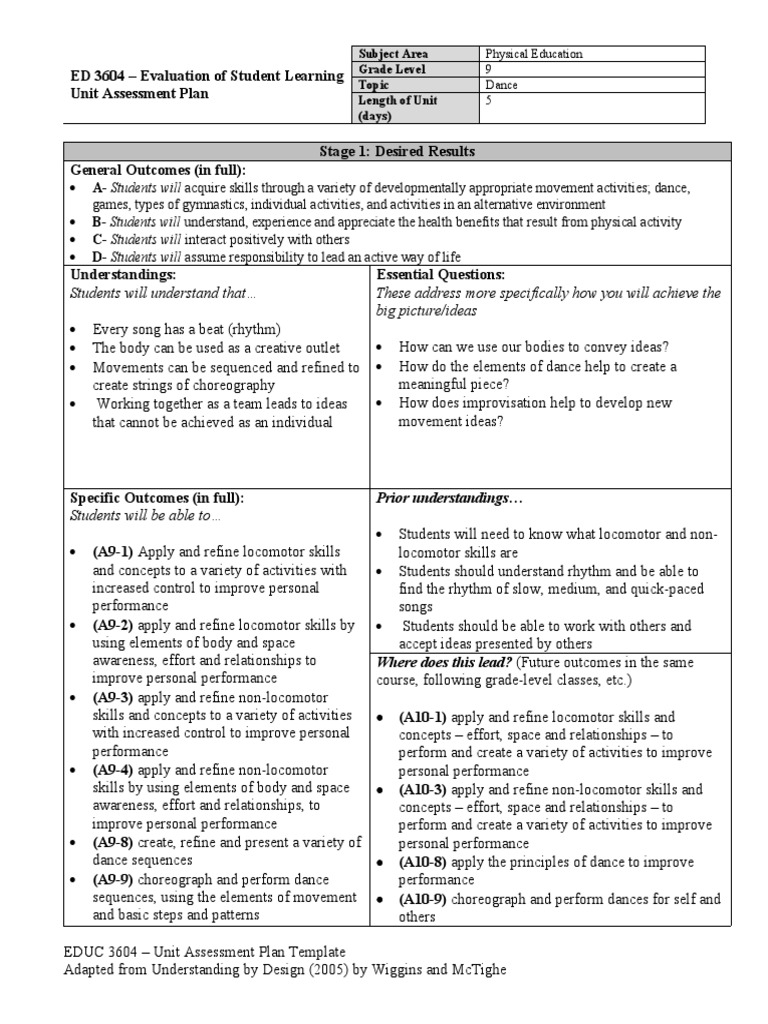 Unit Assessment Plan | PDF | Educational Assessment | Physical Education