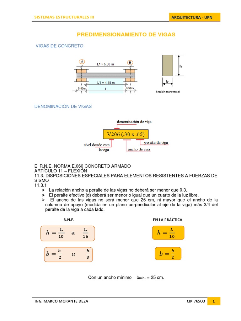 Predimensionamiento de Vigas | PDF | Hormigón | Ingeniería estructural