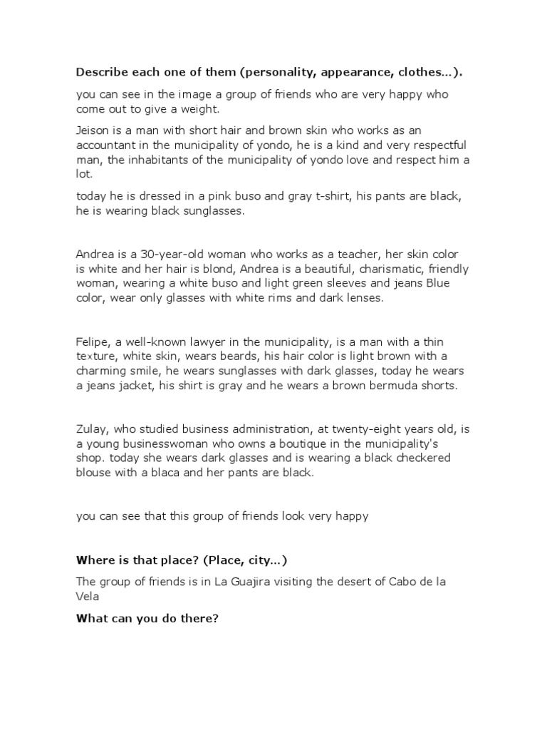 Describe Each One of Them (Personality, Appearance, Clothes ...