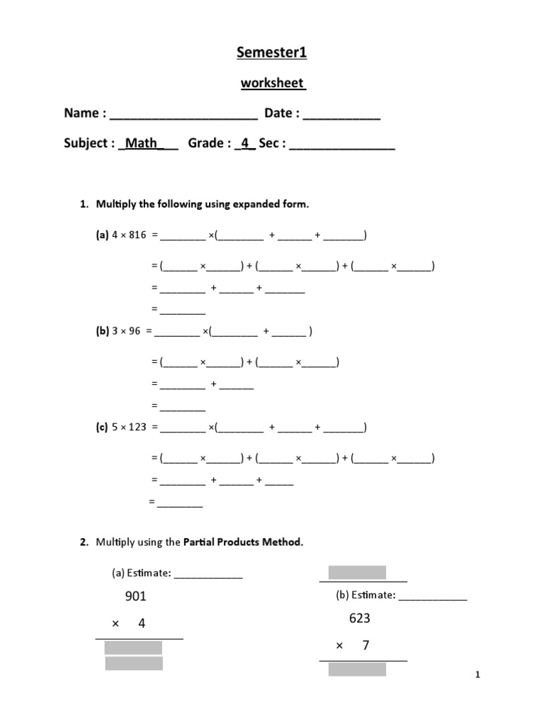 Multiplication Practice Worksheet Grade 4 | PDF | Multiplication ...