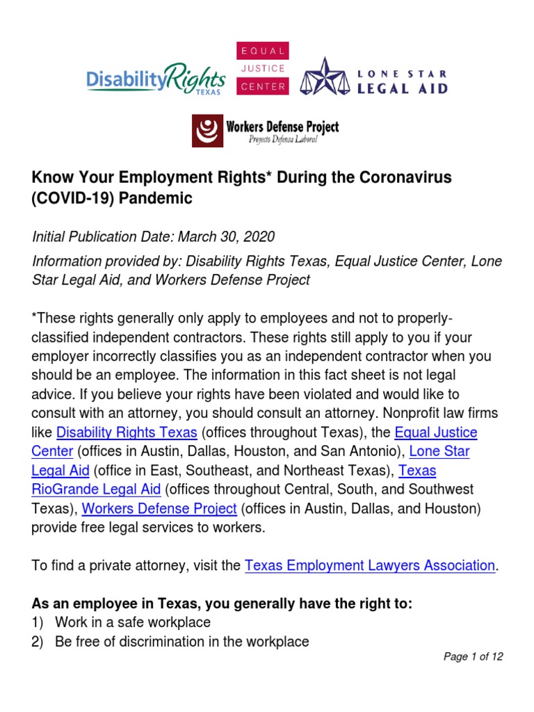 Texas Employee Rights During COVID-19 | PDF | Family And Medical Leave ...