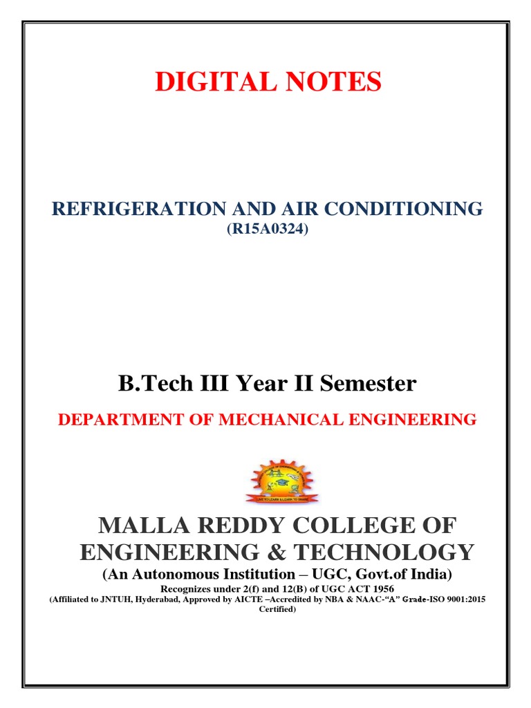 Rac Complete Notes Pdf Download Free Pdf Refrigeration Heat