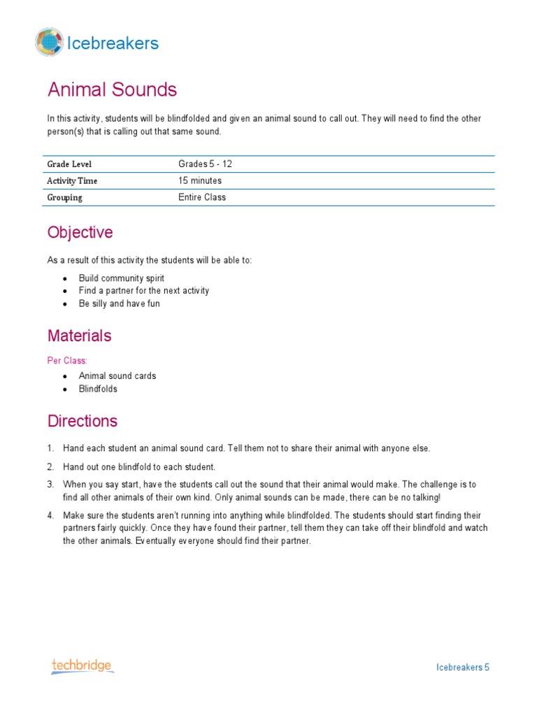 Animal Sounds Icebreaker Activity | PDF | Art