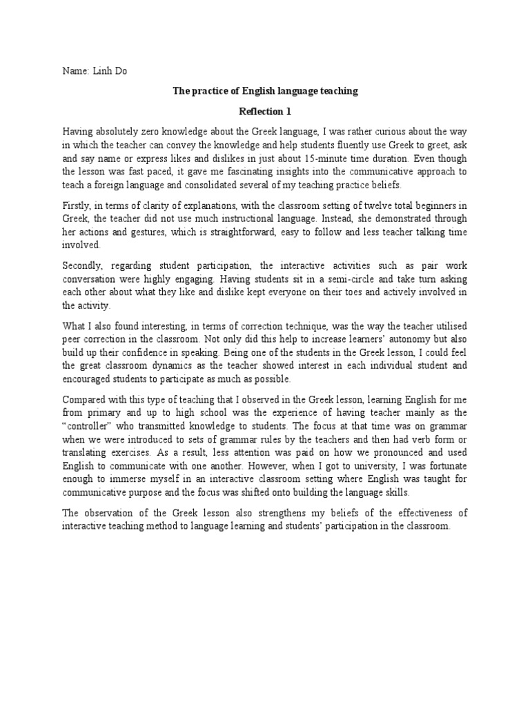 The Practice of English Language Teaching Reflection 1 | PDF ...