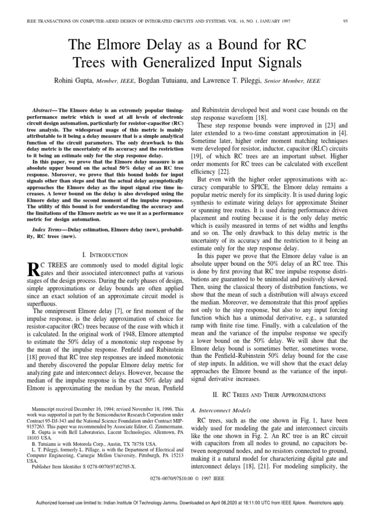 The Elmore Delay As A Bound For RC Trees With Generalized Input Signals ...