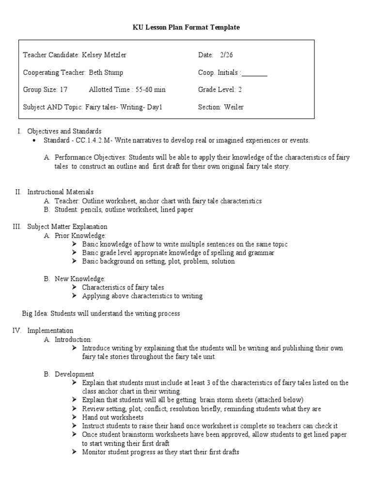 Fairy Tale Writing Lesson Plan Template | PDF | Worksheet | Brainstorming