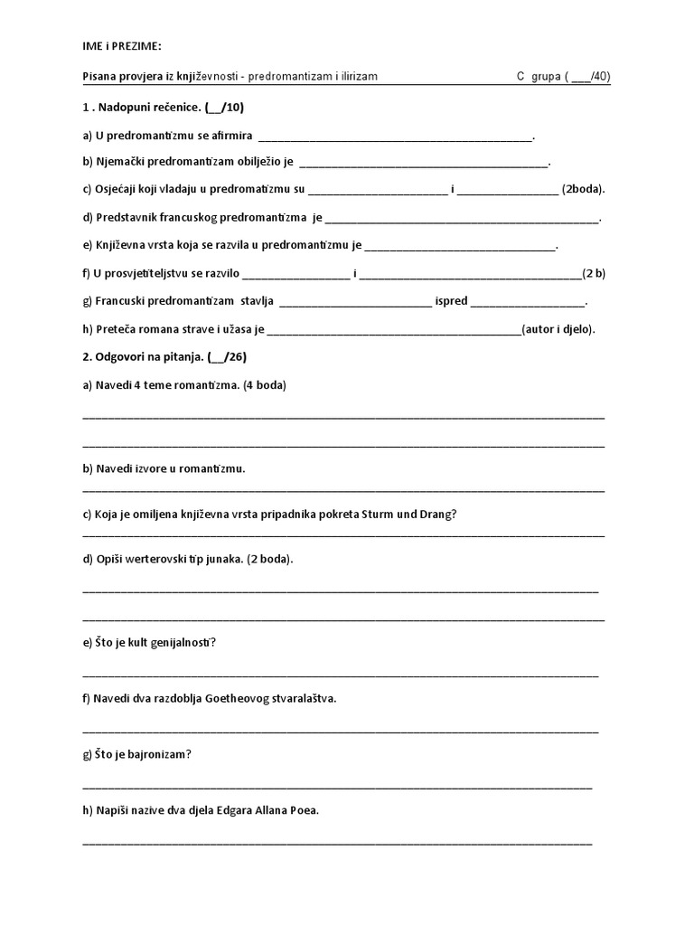 Predromantizam C Grupa | PDF