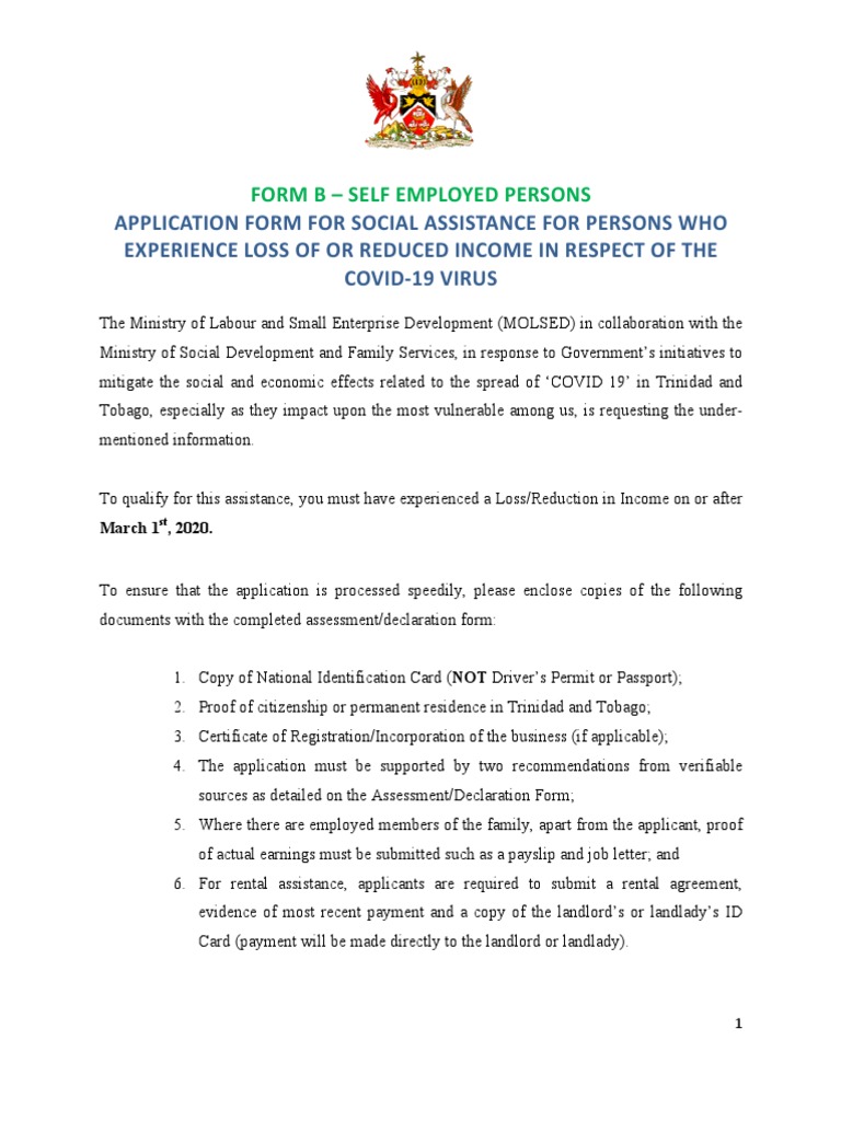 COVID-19 Application Form B For Self-Employed Persons - 26 March 2020 ...