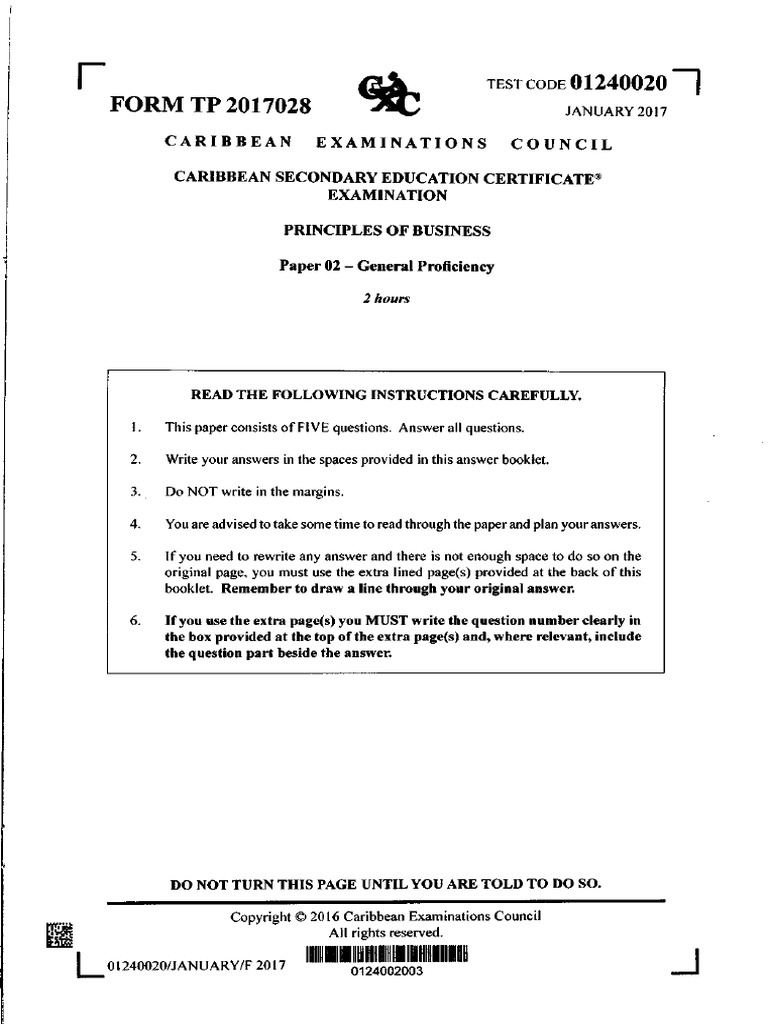 CXC Csec Pob January 2017 p2 1 - Compressed | PDF | Economies | Economics